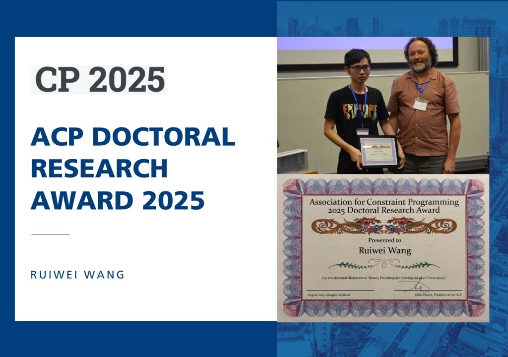Ruiwei Wang, PhD graduate from NUS Computing, received the ACP Doctoral Research Award 2025 ...